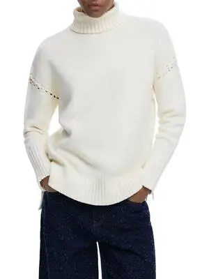 Desigual Laced Sleeve Turtleneck Sweater - Beige