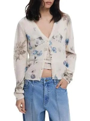 Desigual Floral Knit Cardigan - Beige