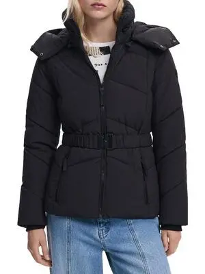 Desigual Quilted Puffer Coat With Removable Hood - Black