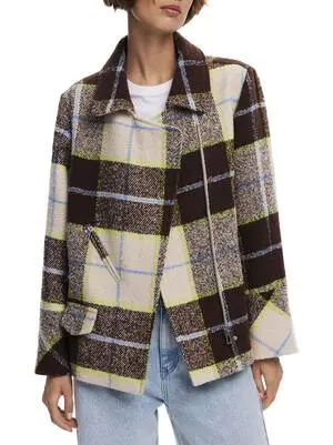 Desigual Check Plaid Short Overcoat - Light Beige