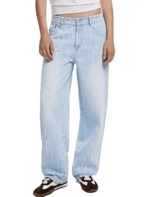Desigual Distressed Stripe Wide Leg Jeans - Light Blue