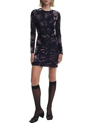 Desigual Printed Long Sleeve Bodycon Dress - Dark Purple