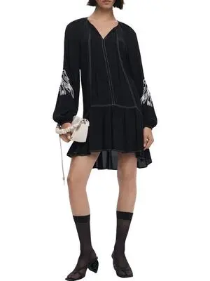 Desigual Embroidered Long Sleeve Minidress - Black