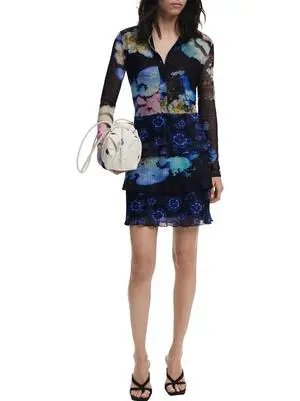 Desigual Lacroix Print Mixed Media Dress - Black