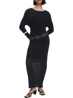 Desigual Long Sleeve Sweater Maxi Dress - Black