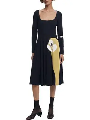 Desigual Long Sleeve Jersey Midi Dress - Black