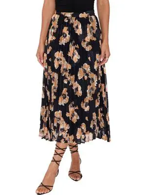 VICI Floral Pleated Midi Skirt - Black Floral