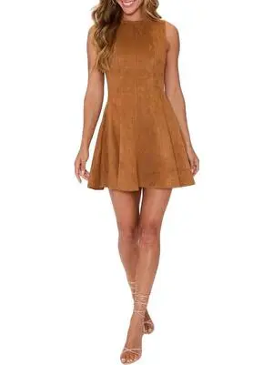 VICI Maeve Faux Suede Fit & Flare Minidress - Camel