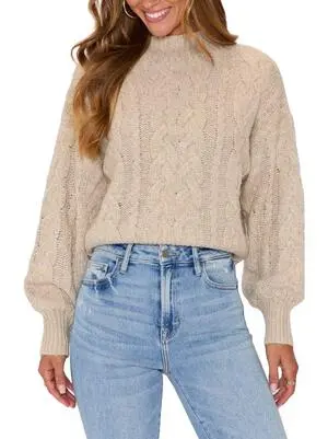 VICI Cable Stitch Mock Neck Sweater - Taupe