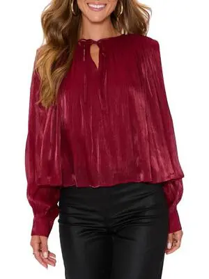 VICI Metallic Satin Tie Neck Top - Ruby