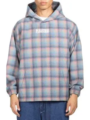 PLEASURES Sender Oversize Ombré Check Cotton Flannel Hoodie - Pink