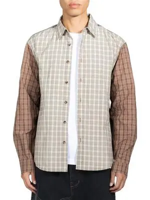 PLEASURES Dazed Mismatched Plaid Button-up Shirt - Multi