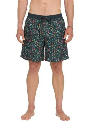 Quiksilver Floral Print Swim Trunks - Black