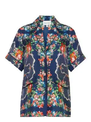 Cara Cara Floral-print Short-sleeve Top - Blue
