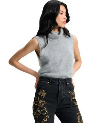 Veronica Beard Mazzy Brushed Cashmere Sleeveless Sweater Heather Grey