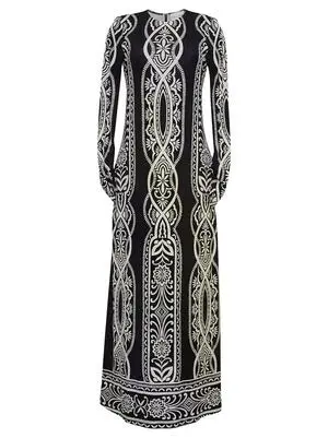 Cara Cara Patterned Long-sleeve Midi Dress - Black