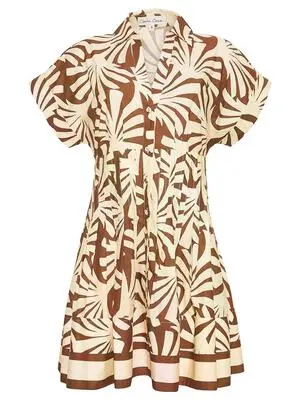 Cara Cara Leaf-print Pleated Mini Dress - Brown