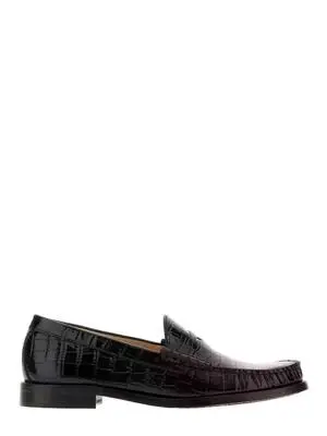 STUART WEITZMAN Lottie Crocodile-embossed Loafers - Black