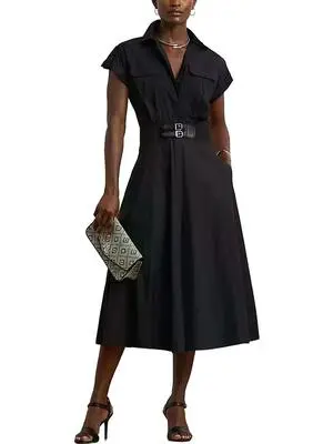 Ralph Lauren Belted Shirt Midi Dress - Black