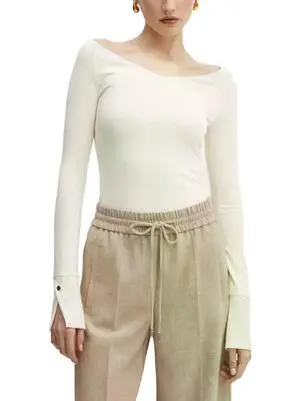 BOSS Boat-neck Button-cuff Top - Neutrals