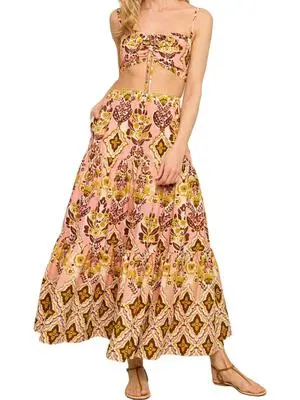 Cara Cara Melanie Tiered Floral-print Midi Skirt - Pink