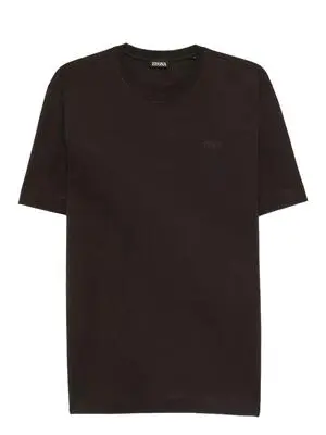 Zegna Embroidered-logo T-shirt - Brown