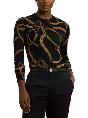 Ralph Lauren Belting-print Long-sleeve Sweater - Black