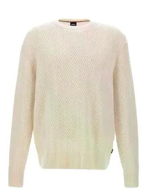 BOSS Herringbone Knit Crew-neck Sweater - Neutrals