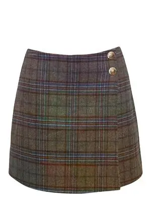 Cara Cara Plaid Wrap Skirt - Brown