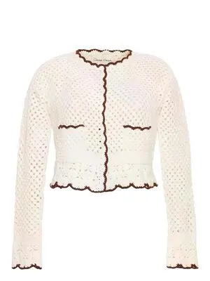 Cara Cara Crochet Cardigan With Scallop Trim - Neutrals