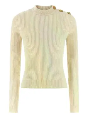 Balmain Ribbed Knit Sweater With Coin Buttons - Neutrals