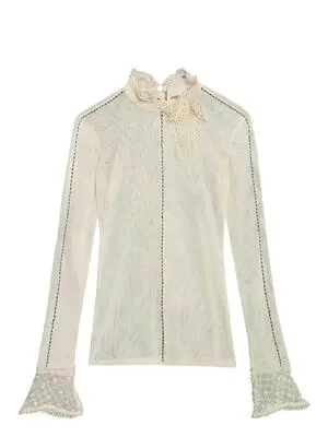 Isabel Marant Sarah Lace-Trimmed Mesh Top Neutrals