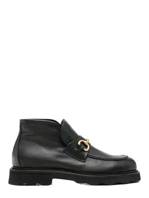POMME D´OR Horsebit Leather Ankle Boots - Black