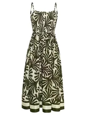 Cara Cara Carmen Smocked Leaf-print Midi Dress - Green