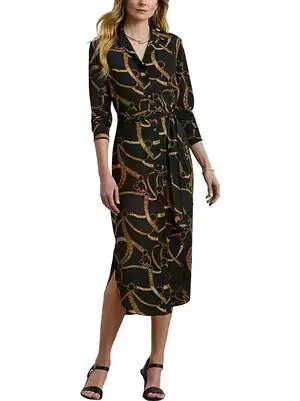 Ralph Lauren Belting-print Crepe Shirt Midi Dress - Black