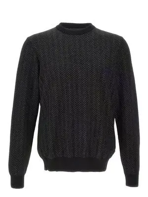 BOSS Herringbone Crew-neck Sweater - Black