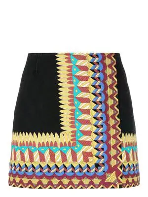 LA DOUBLEJ Geometric-Print Cotton-Twill Miniskirt