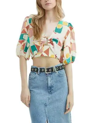 Ba&sh Aymar Abstract-print Crop Top - Neutrals