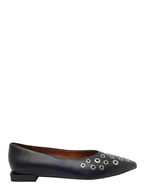 ANGEL ALARCON Eyeleted Pointed-toe Ballet Flats - Black