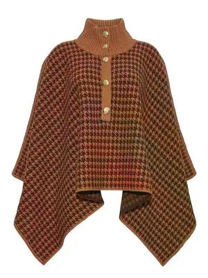 Cara Cara Pagoda High-neck Houndstooth Cape - Brown