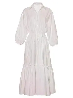 Cara Cara Hutton Button-down Tiered Midi Dress - White