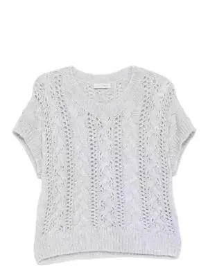 LE TRICOT PERUGIA Cable-Knit Eyelet Sweater