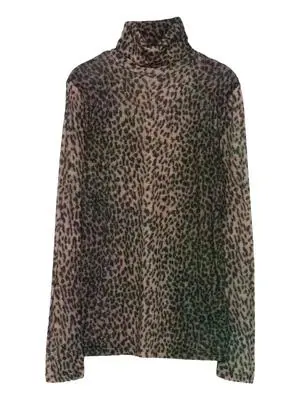 Majestic Filatures Leopard Print Turtleneck Top - Brown