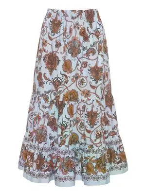 Cara Cara Paisley-print Tiered Midi Skirt - Blue