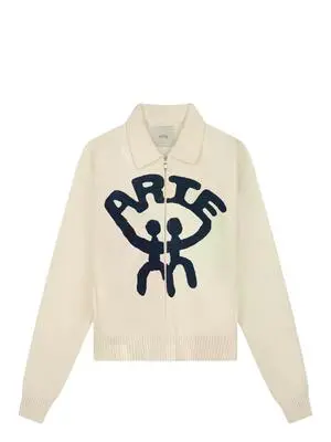 ARTE ANTWERP Zip-up Embroidered Cardigan - Neutrals