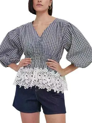Barbour Gingham Lace-trimmed Top - Blue