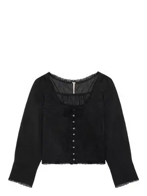 Free People Lace-trimmed Long Sleeve Shirt - Black