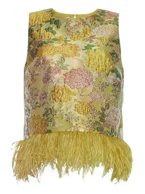 Cara Cara Belmond Feather-trim Floral Top - Yellow