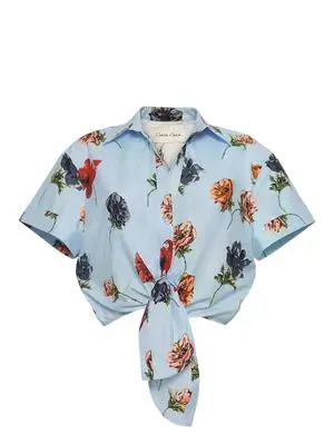 Cara Cara Floral-print Tie-front Top - Blue