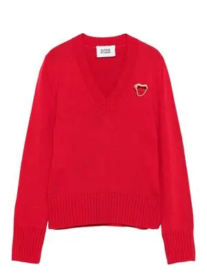 Alpha Studio Heart-detail V-neck Sweater - Red
